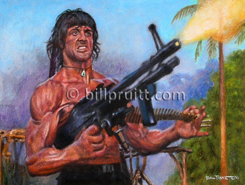 Sylvester Stallone Rambo 2 Art Print 12x16 Signed and Dated Bill Pruitt ...