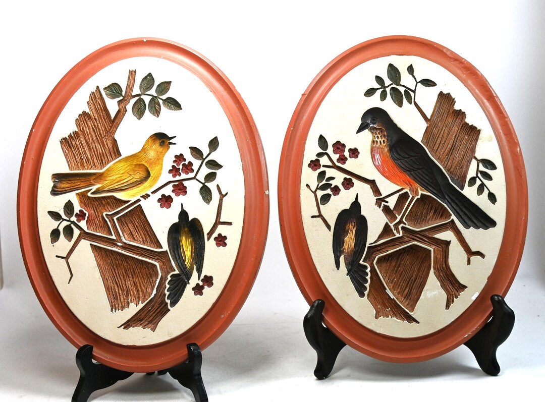 1960s Chalkware Bird Plaques | Robin & Goldfinch | Modern Art Heritage ...