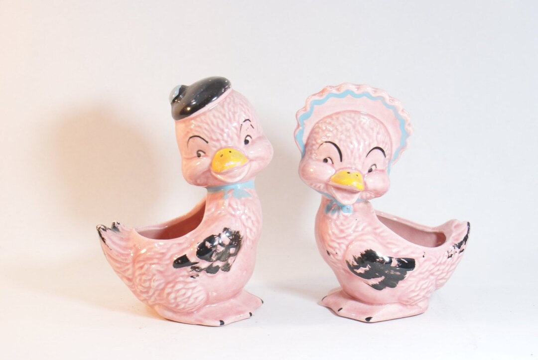 Vintage 1940's Pink Duck Nursery Planters - Quaint Country Charm Decor ...