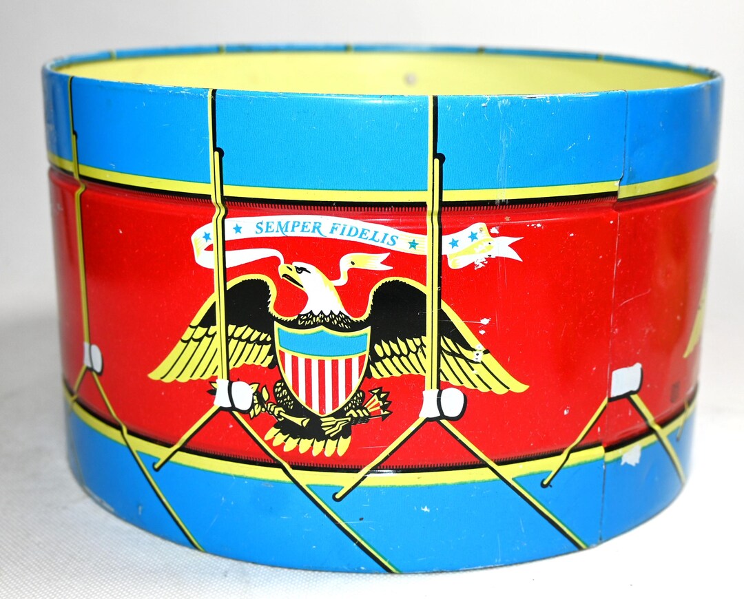 Rare 1950s J Chein Tin Toy Drum - Patriotic Semper Fidelis Design - Etsy