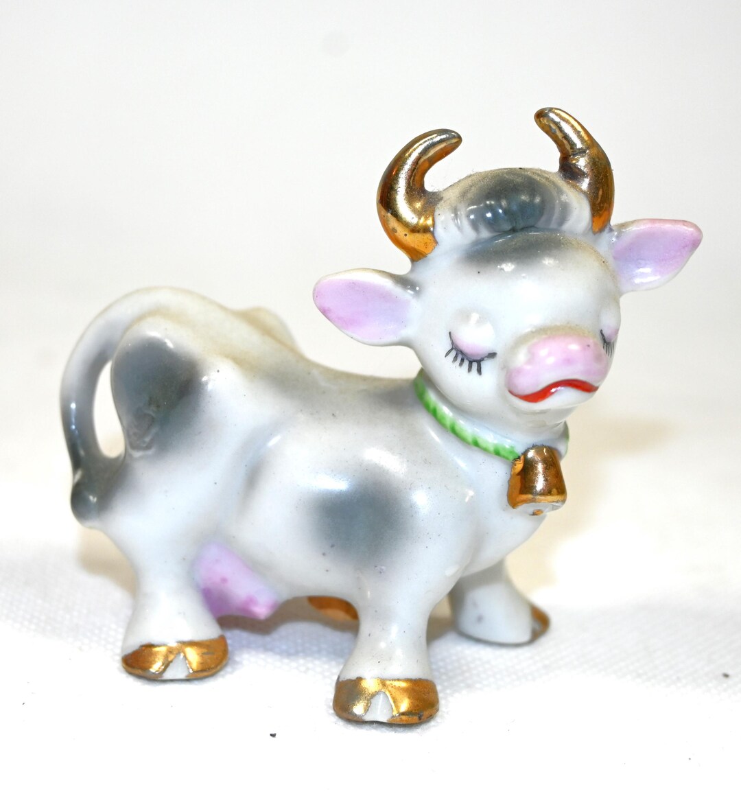 Antique Cow Salt Shaker With Elegant Gold Leaf Accents - Collectible ...