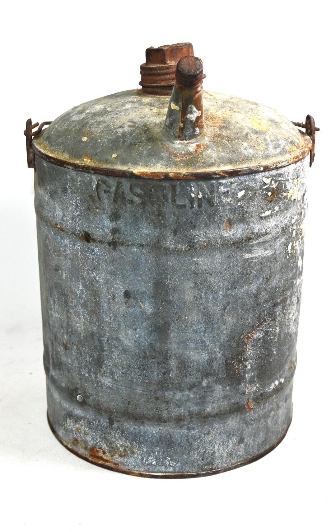 Rustic Antique Galvanized Steel Gasoline Can With Patina - Vintage ...