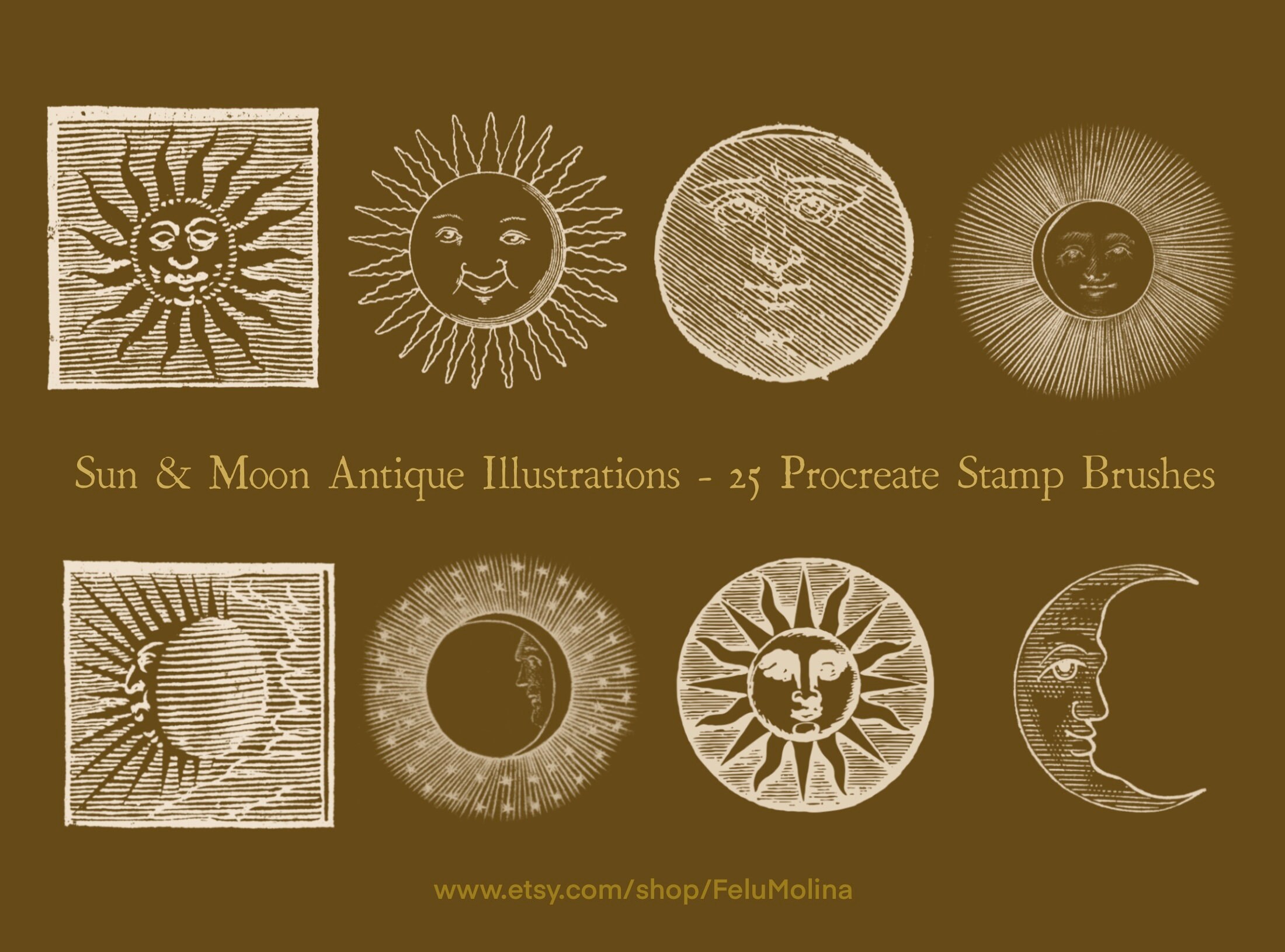Sun and Moon Procreate Brushes - Vintage Illustrations - 25 Procreate ...