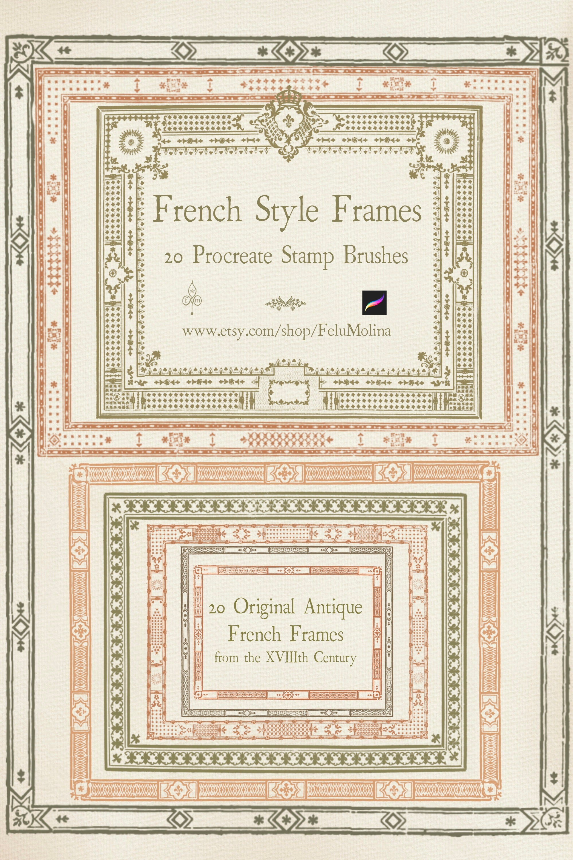 Procreate Frames French Style Frame Brushes 20 Vintage Frame Stamps ...