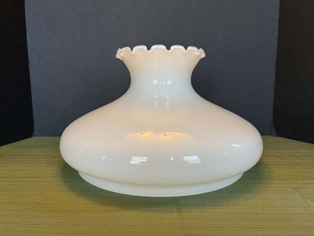 Large Wide White Cased Glass Lamp Shade With Ruffled Top - Vintage ...