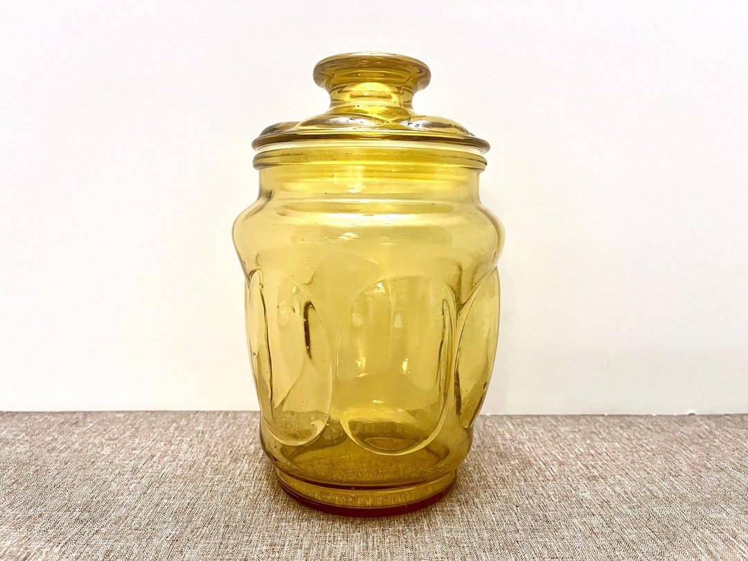 Vintage 1970s Yellow Glass Kitchen Bubble Canister Jar: Thumbprint ...