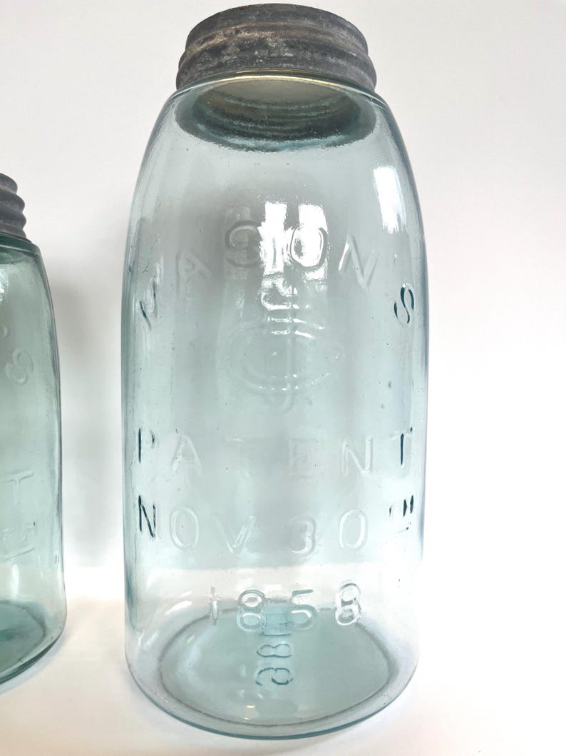 Antique Mason Jar: CFJ Nov 30th 1858 Patent, Original Zinc Lid, Blue ...