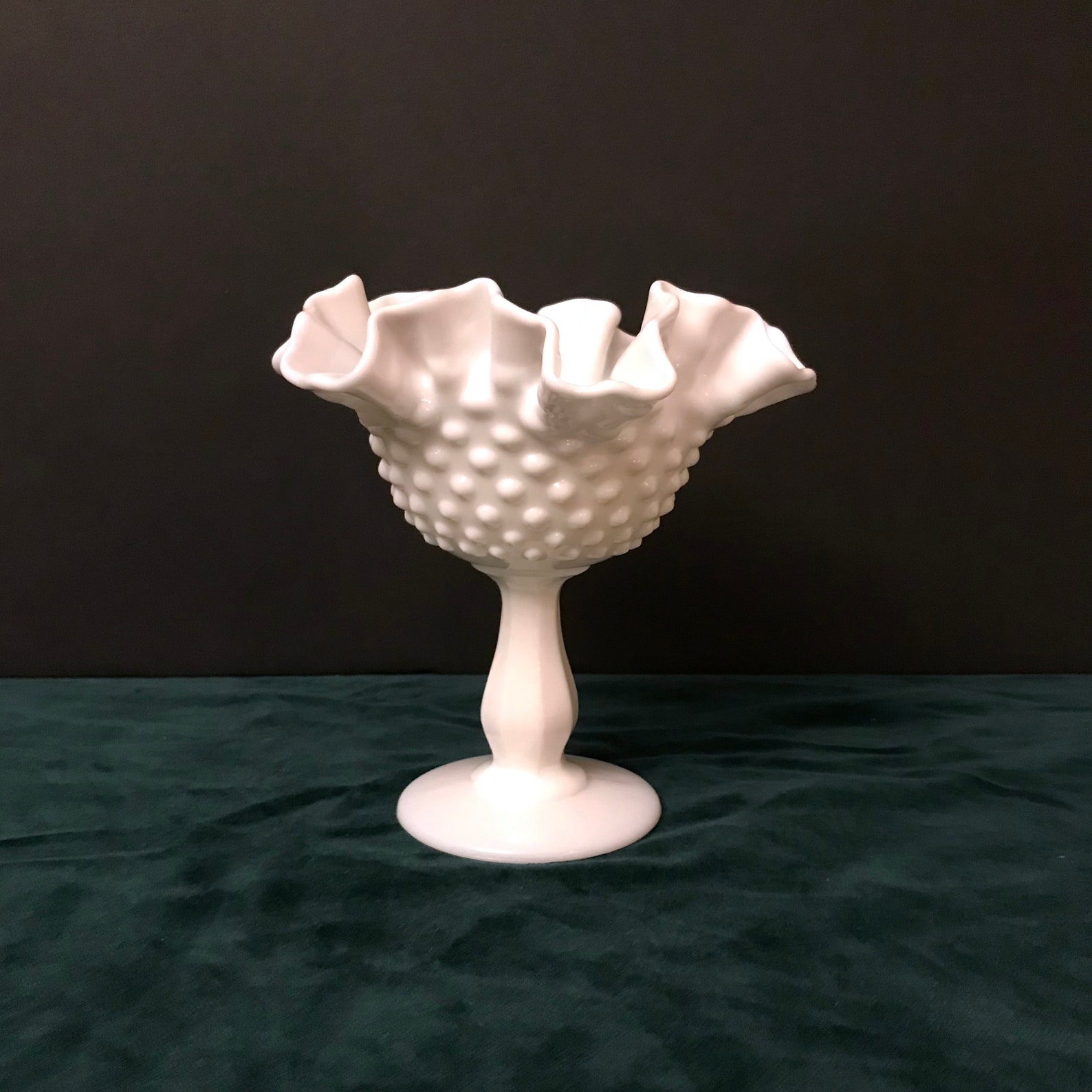 Fenton Hobnail Milk Glass Ruffled Edge Pedestal Candy Dish / - Etsy