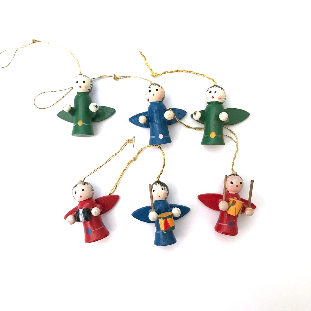 Six Vintage Erzgebirge Style Hand Painted German Wooden Christmas ...