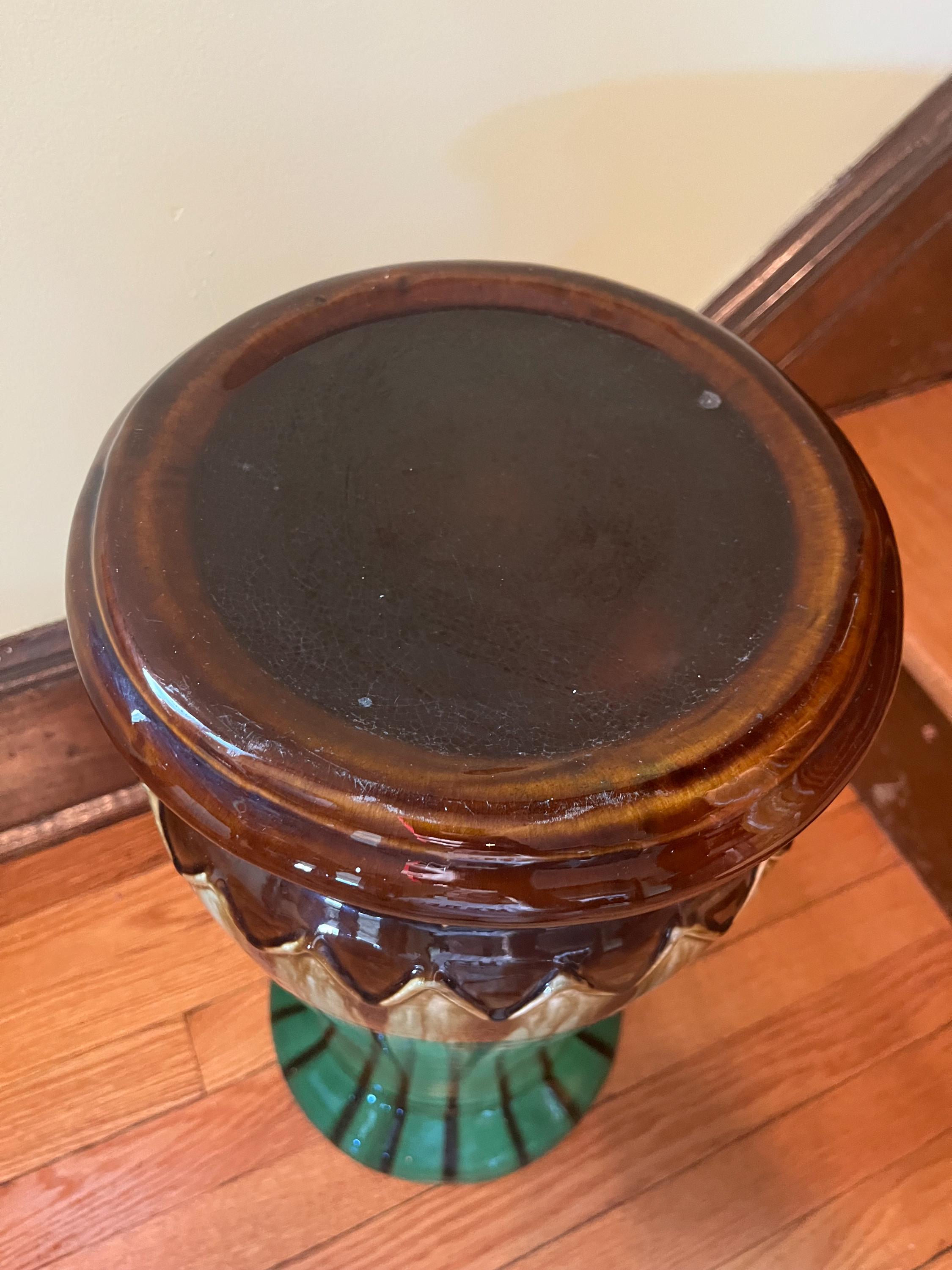 Antique Weller Green & Brown Majolica Jardiniere Pedestal Plant Stand ...