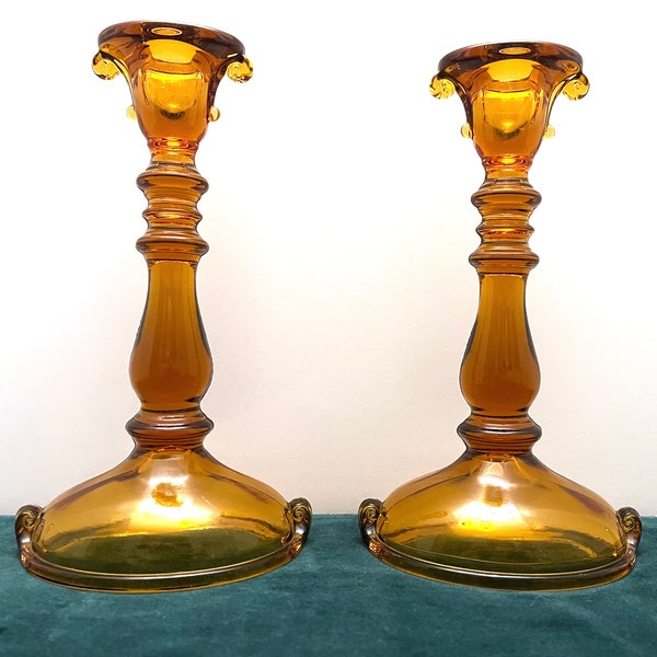 Vintage Amber Candlestick Holder - Etsy