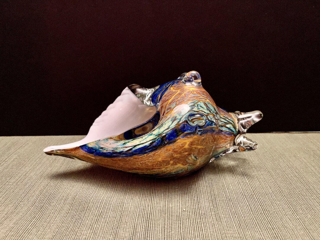 Vintage 9.5" Art Glass Conch Shell Sculpture Paperweight - Orange Blue ...