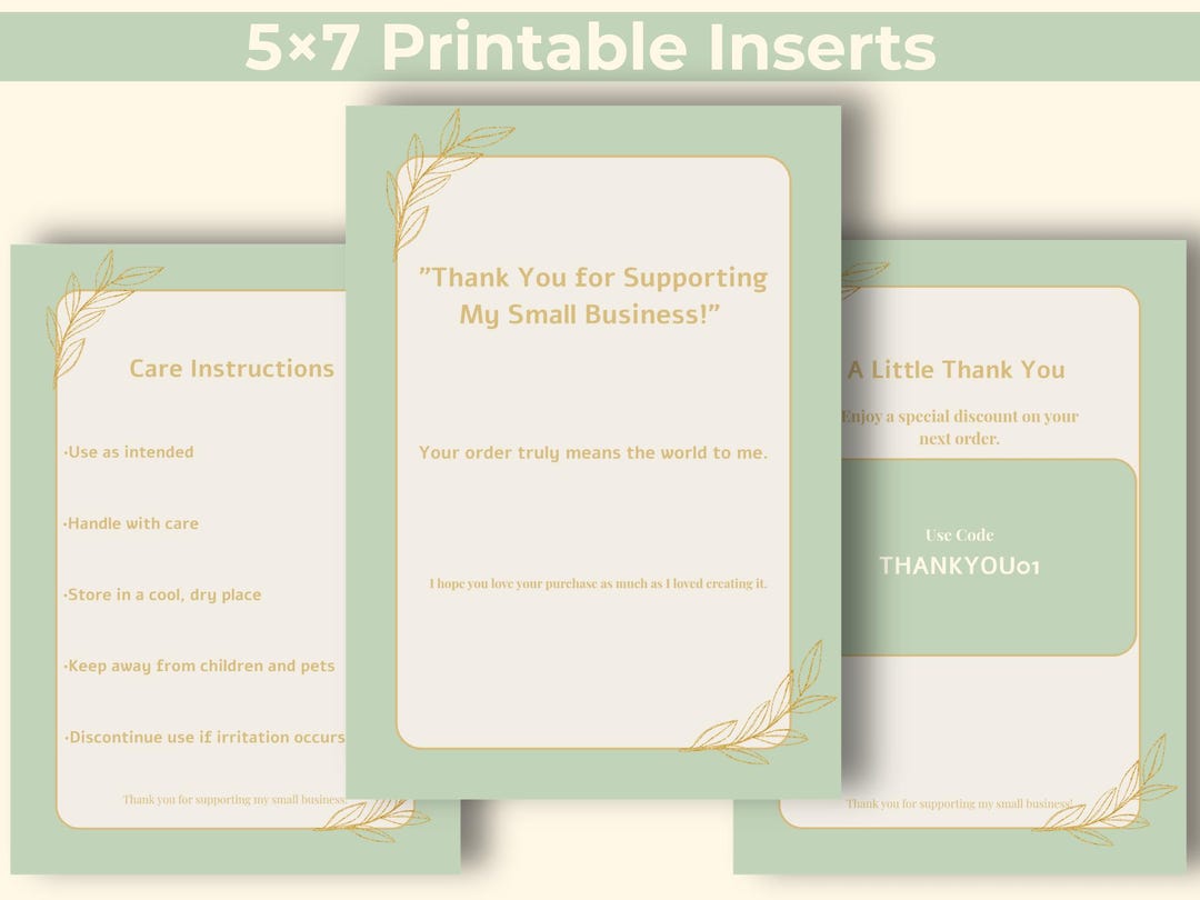 Small Business Insert Card Templates, Thank You, FAQ, Care Instructions ...