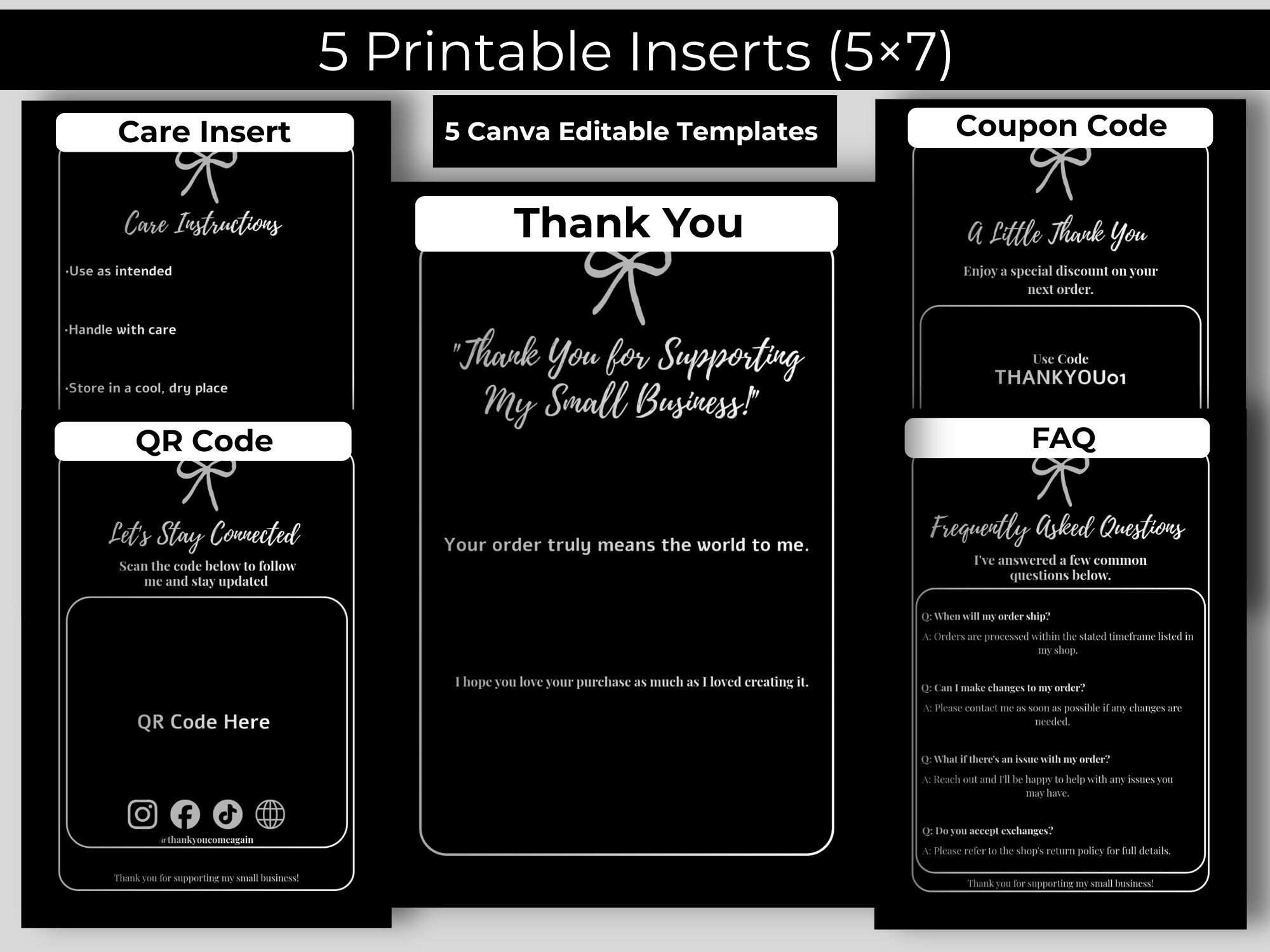 Editable Canva Small Business Insert Card Templates, Instant Digital ...