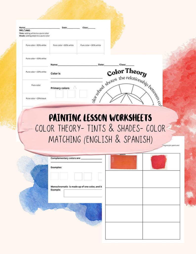 Color Theory Worksheet Bundle: Tints, Shades, Color Matching (english ...