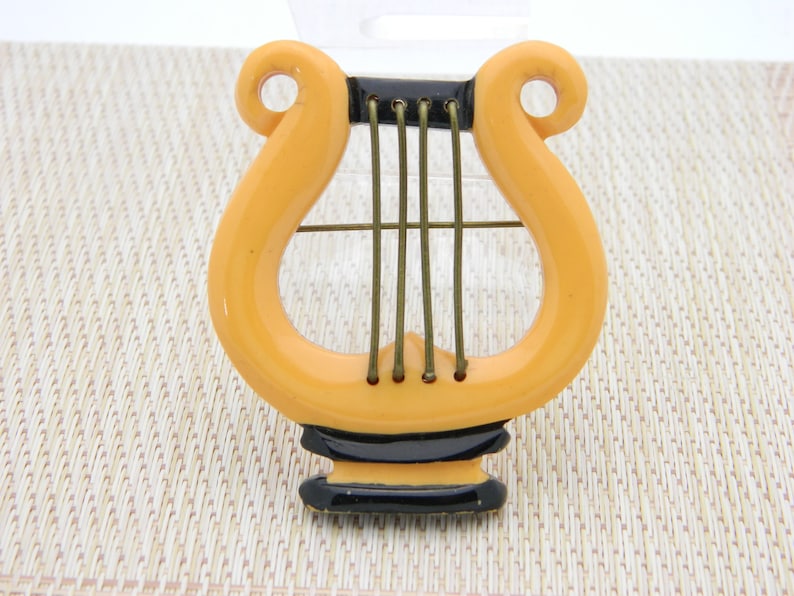 Vintage Bakelite Tested Large Butterscotch Yellow Lyre Harp Music ...