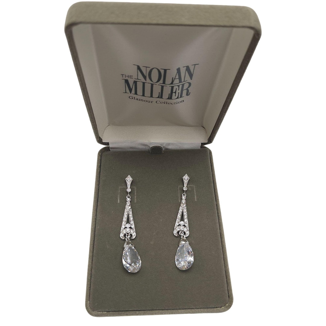 Nolan Miller Glamour Collection Silver Tone Crystal Drop Earrings With ...