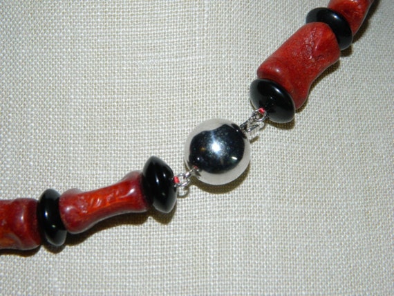 Vintage .925 Sterling Silver Red Coral Chunky Barrel … - Gem