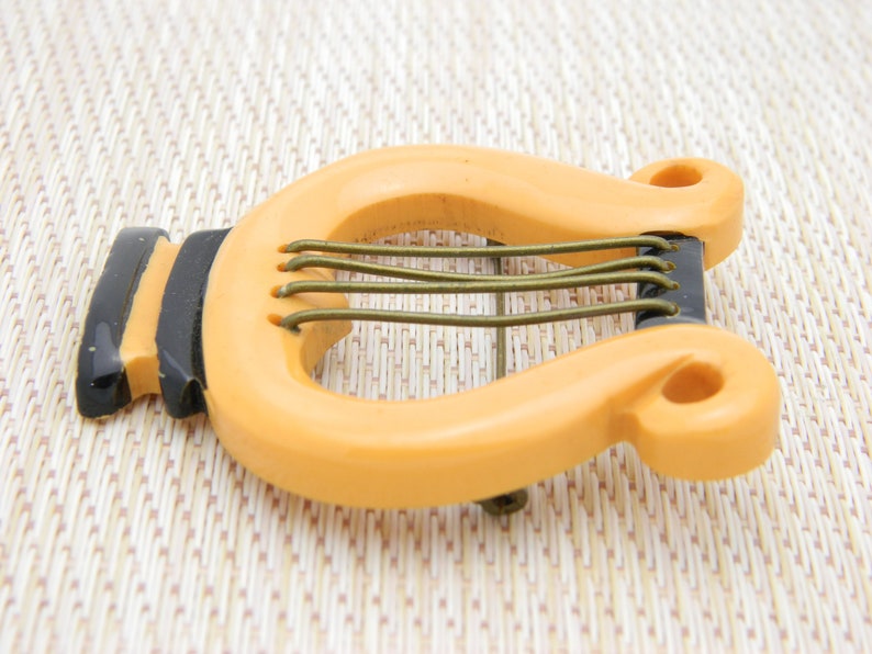 Vintage Bakelite Tested Large Butterscotch Yellow Lyre Harp Music ...