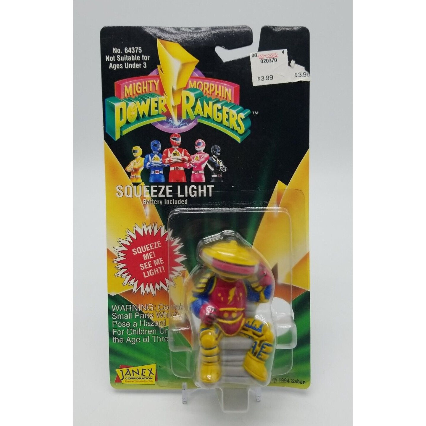 Mighty Morphin Power Rangers ALPHA Squeeze Light 1994 Janex New on Card ...