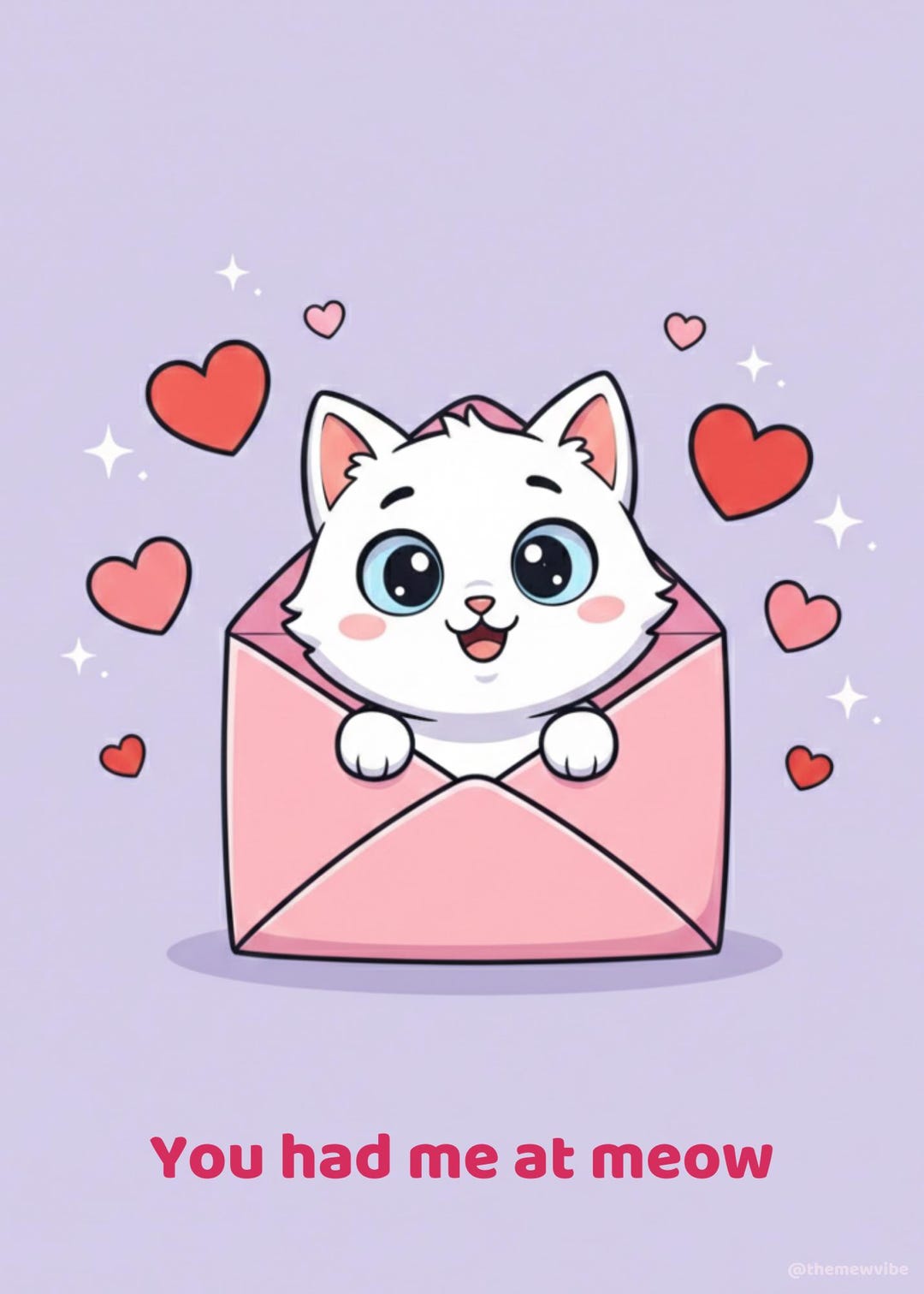 Cat in Envelope Valentine Card Printable, Kawaii Kitten Love Letter ...