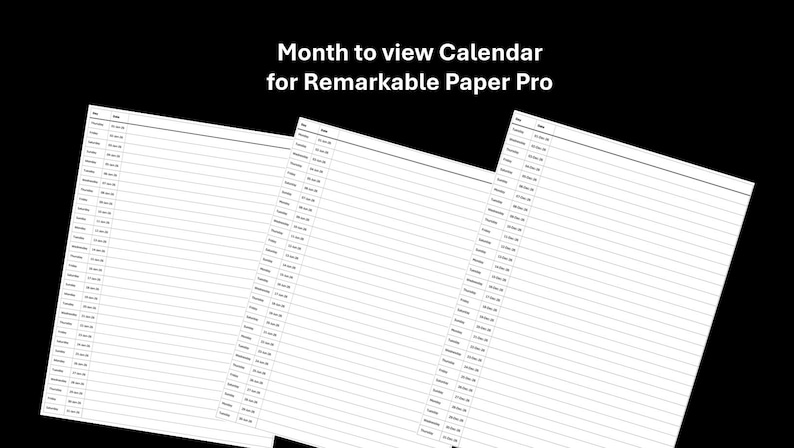 Month to View Calendar for Remarkable Paper Pro | Minimal Digital ...