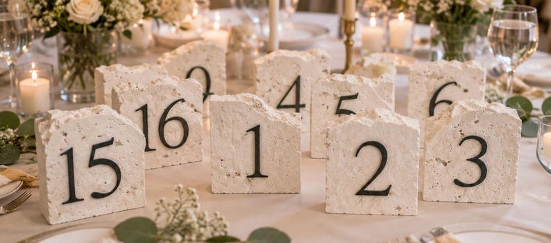 Wedding Table Numbers, Rustic Boho Reception Decor, Natural Stone ...