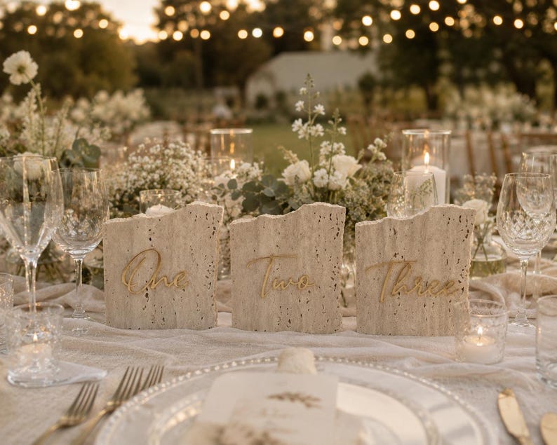 Wedding Table Numbers, Rustic Boho Reception Decor, Natural Stone ...
