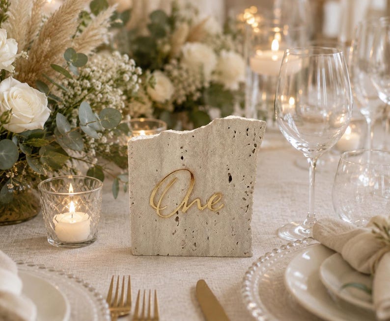 Wedding Table Numbers, Rustic Boho Reception Decor, Natural Stone ...