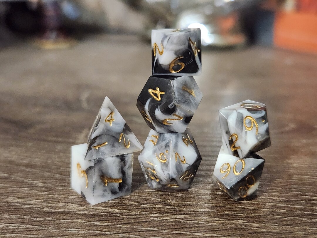 Marble: A MINIATURE Set of Handmade Resin Polyhedral Sharp Edge Dice ...