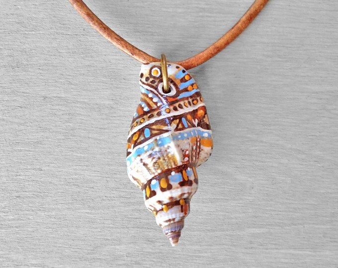 Painted Shell Necklace - Hand Painted Sea Shell Pendant on Leather Cord ...