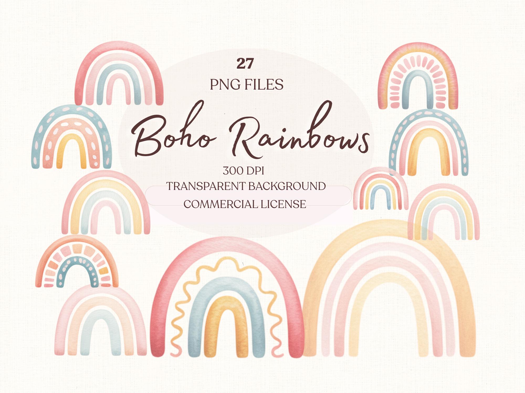 Watercolour Boho Rainbows Clipart Set 27 PNG Files (digital Download ...