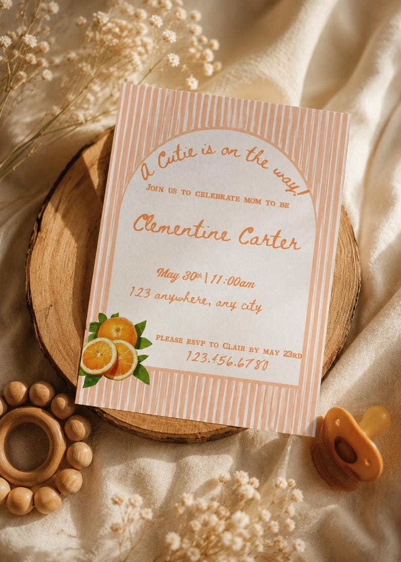 Citrus Baby Shower Invitation Template, Orange Theme, A Little Cutie is ...