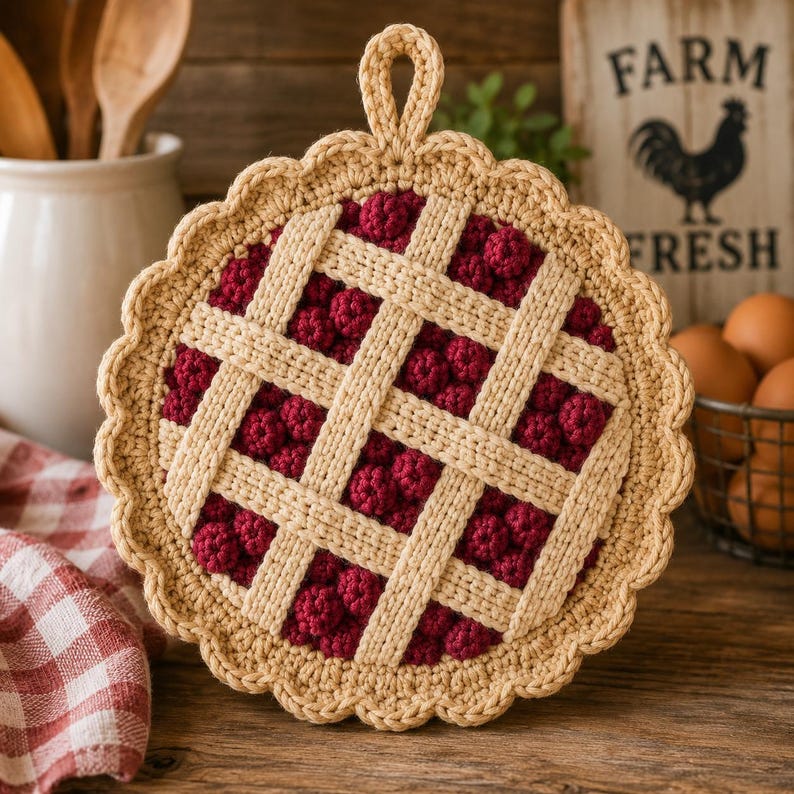 Modèle de porte-pot pour tarte aux baies au crochet, décoration de ...