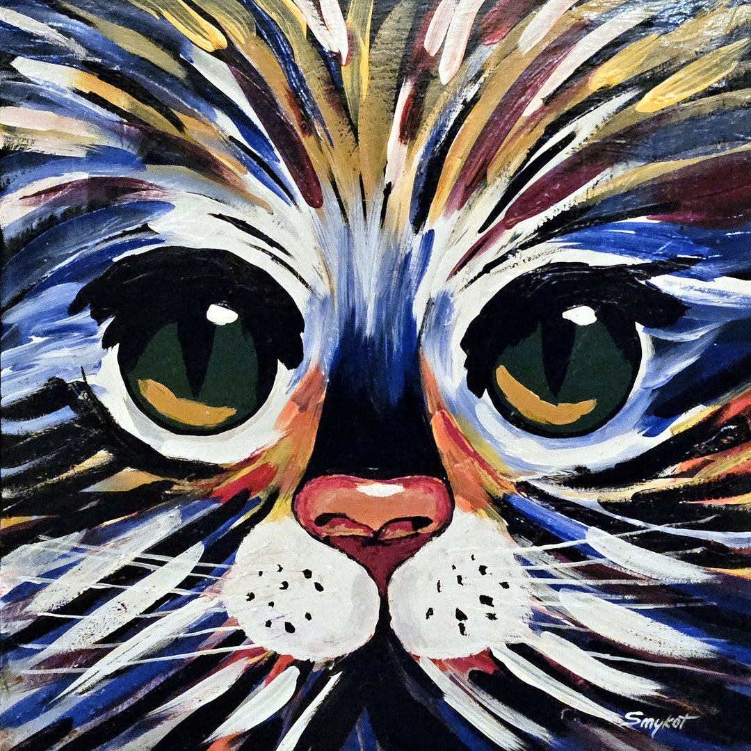 Colorful Kitty Original Abstract Cat Portrait Painting Acrylic on ...