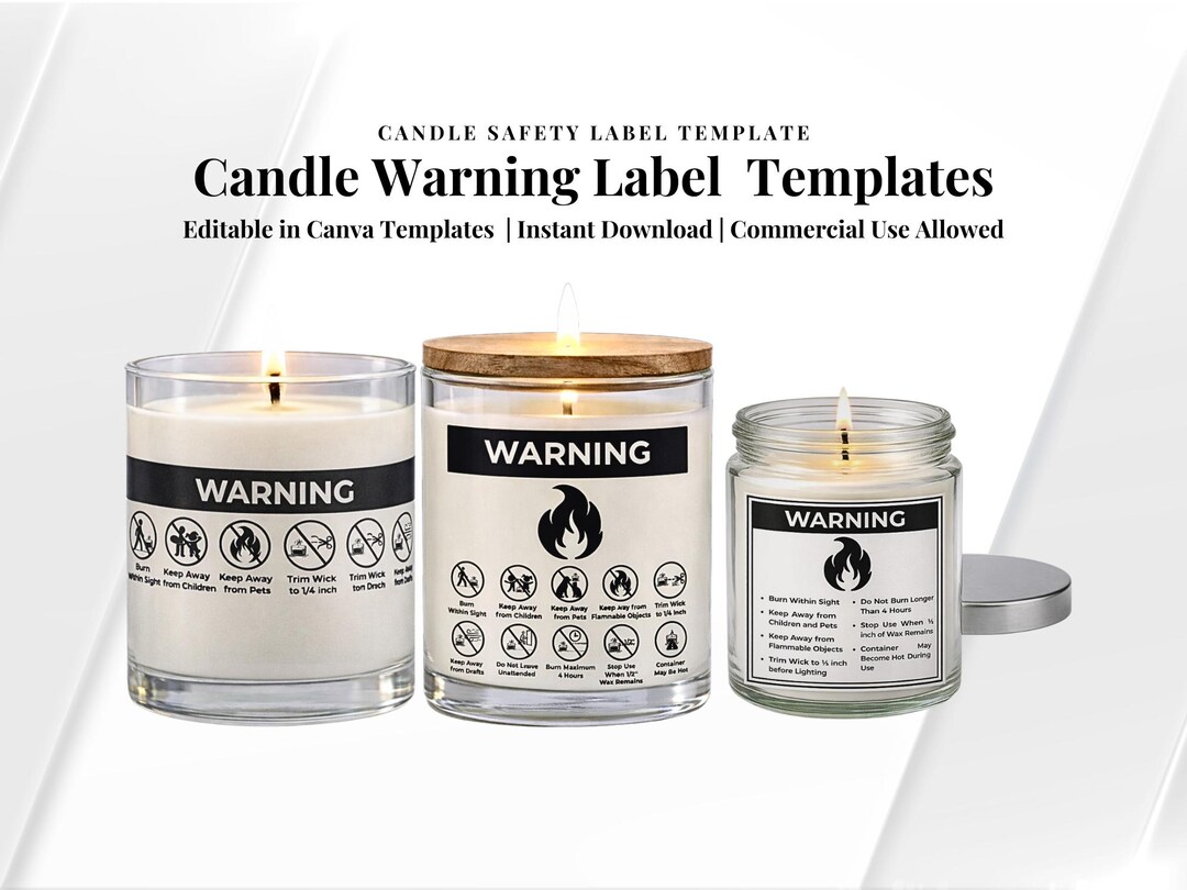 Editable Candle Warning Label Template | Canva Candle Safety Label ...