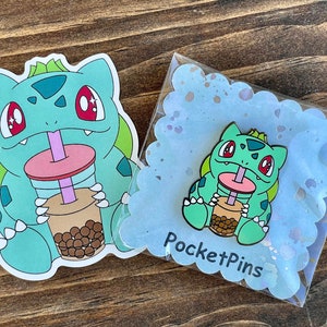 Bulbasaur Drinking Boba Milk Tea Bobasaur Pokemon Hard Enamel Pin - Etsy