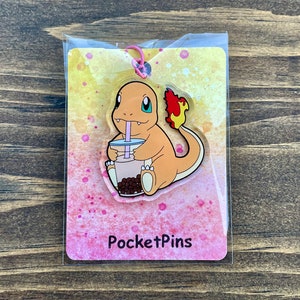 Charmander Drinking Boba Milk Tea 2 Inch Acrylic Keychain Charm - Etsy