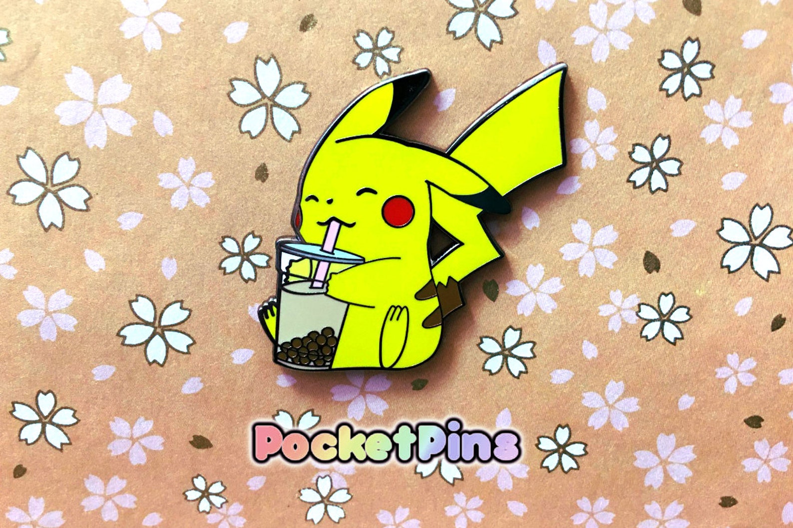 Pikachu Drinking Boba Milk Tea - Matcha -taro - Pokemon Hard Enamel Pin ...