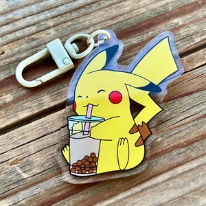 Pikachu Drinking Boba Milk Tea 2 Inch Acrylic Keychain Charm - Etsy