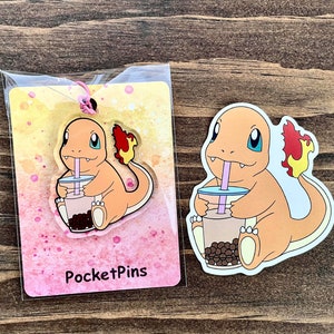 Charmander Drinking Boba Milk Tea 2 Inch Acrylic Keychain Charm - Etsy