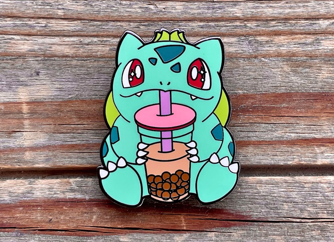 Bulbasaur Drinking Boba Milk Tea Bobasaur Pokemon Hard Enamel Pin - Etsy