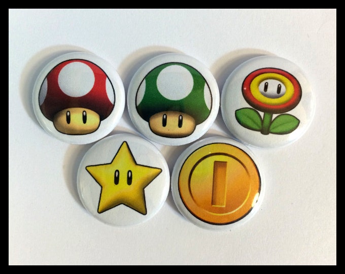Mario Super Power-up Pin Set, 1.25" Pinback Buttons, Mushroom, Fire ...