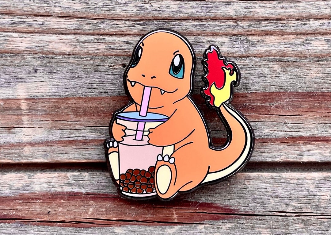 Charmander Drinking Boba Milk Tea Pokemon Hard Enamel Pin - Etsy