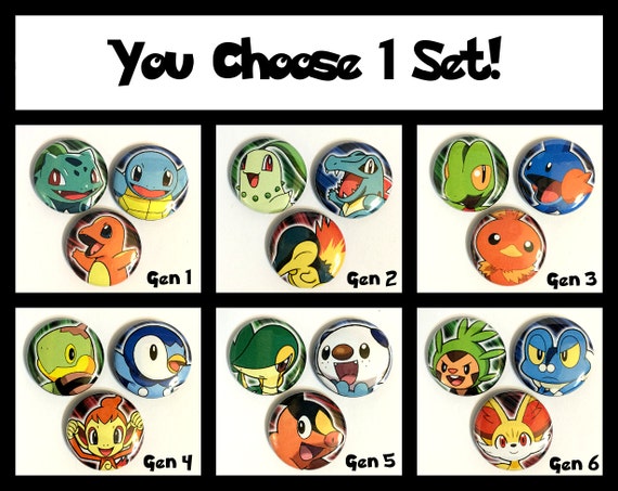Pokemon Starters Button Pinback Sets you Choose 1 | Etsy