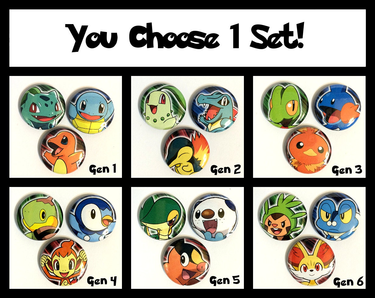 Pokemon Starters Button Pinback Sets! (you Choose 1) - Etsy