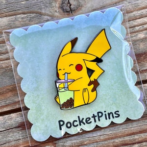 Pikachu Drinking Boba Milk Tea Matcha taro Pokemon Hard Enamel Pin - Etsy