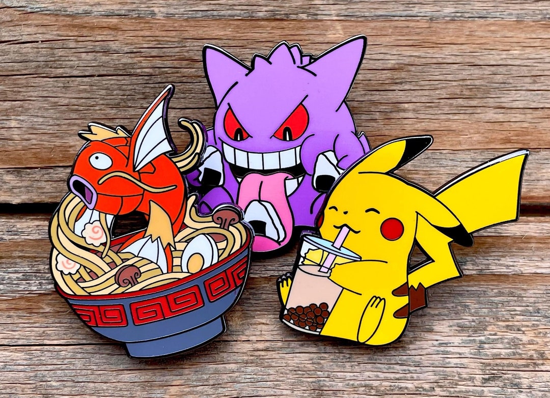 Pokemon and Food Hard Enamel Pin Set of 3 - Onigiri Gengar, Boba ...