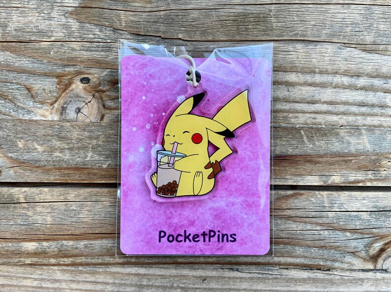 Pikachu Drinking Boba Milk Tea 2 Inch Acrylic Keychain Charm - Etsy