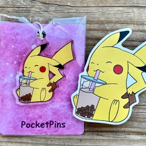Pikachu Drinking Boba Milk Tea 2 Inch Acrylic Keychain Charm - Etsy